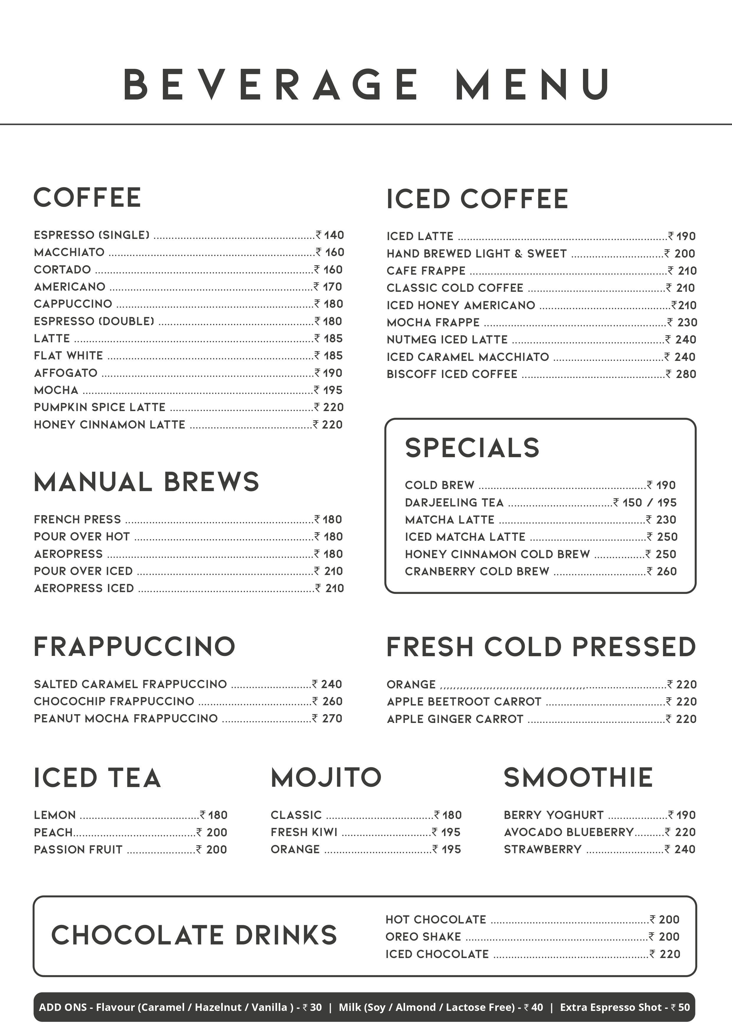 Menu of Mitico Coffee Roasters, Koramangala 5th Block, Bangalore