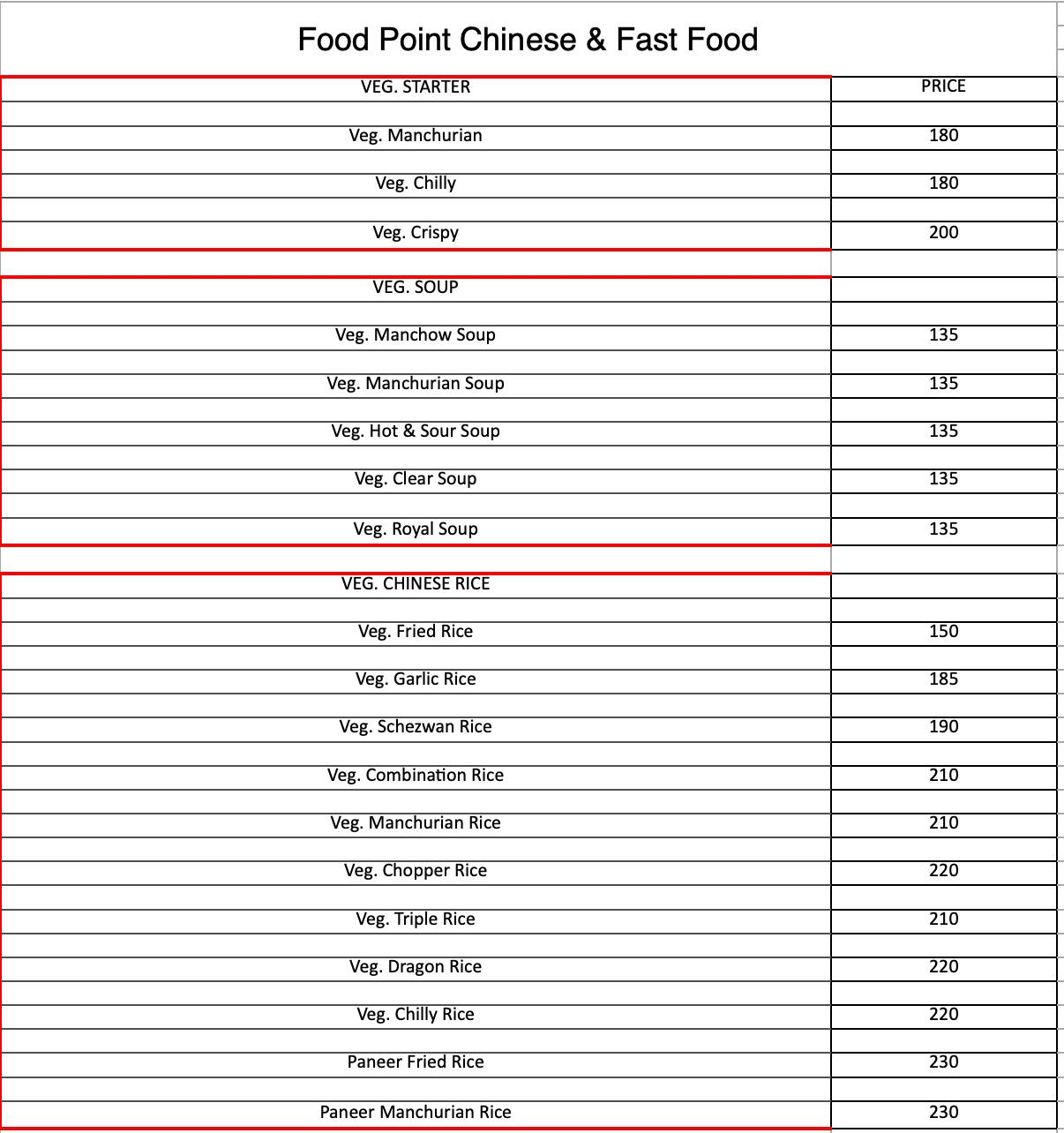 Menu of Food Point Chinese And Fast Food, Santacruz East, Mumbai