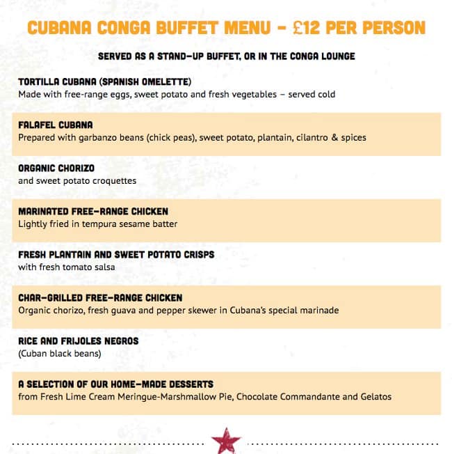 Menu at Cubana Restaurant Waterloo, London, 48 Lower Marsh
