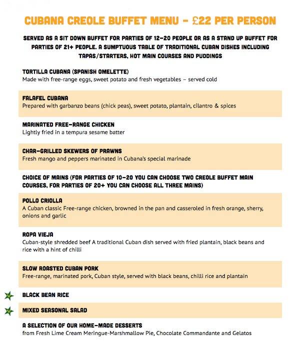 Menu at Cubana Restaurant Waterloo, London, 48 Lower Marsh
