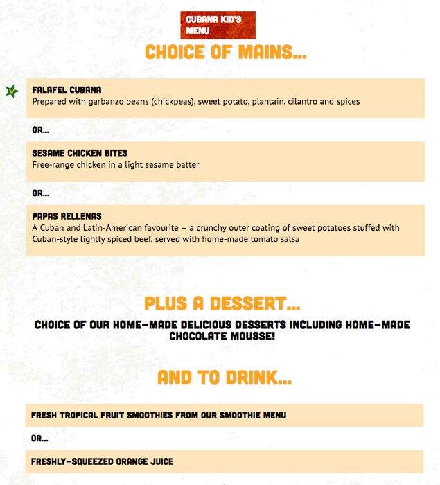 Menu at Cubana Restaurant Waterloo, London, 48 Lower Marsh