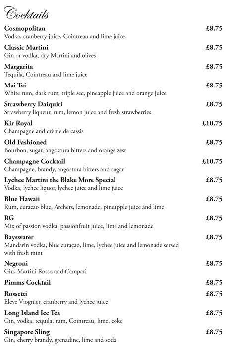 Menu at Terrace Restaurant at Hyde Park, London