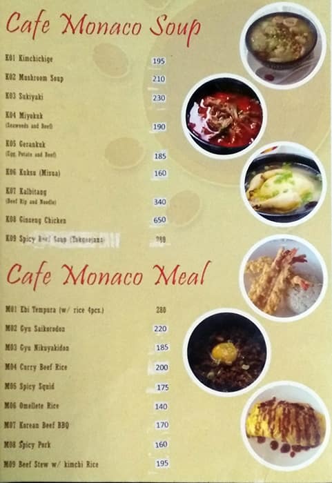 Menu at Cafe Monaco, Quezon City, 647 Banawe St