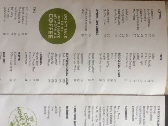 Menu at The Local Kitchen restaurant, Johannesburg