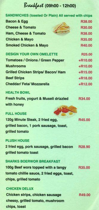 Menu at Plush Pub & Grill, Durban