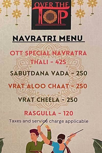 Menu of Over The Top, Janakpuri, New Delhi