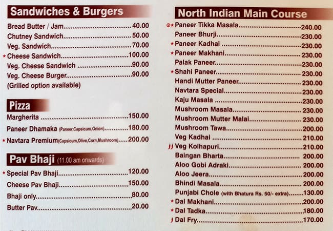 Menu at Navtara Veg Restaurant, Bambolim, Municipal Market Area