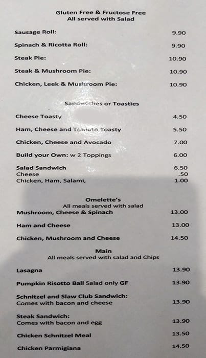 Menu at The chocolate dragonfly cafe, The Basin