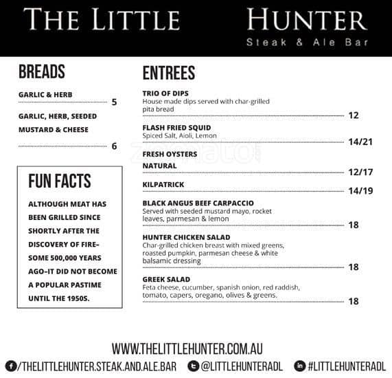 Menu at The Little Hunter pub & bar, Adelaide
