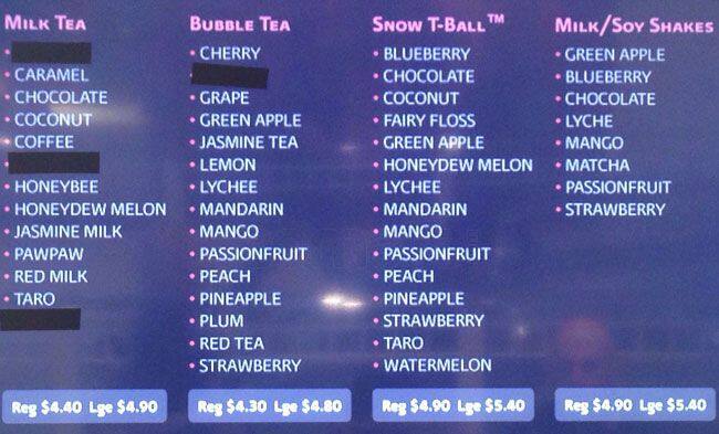 Menu at Tea Bar Bubble Tea Addictions, Brisbane City