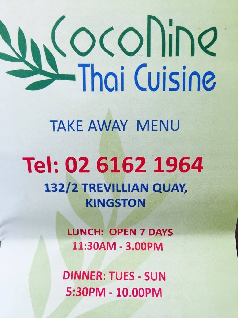 Menu at CocoNine restaurant, Campbell