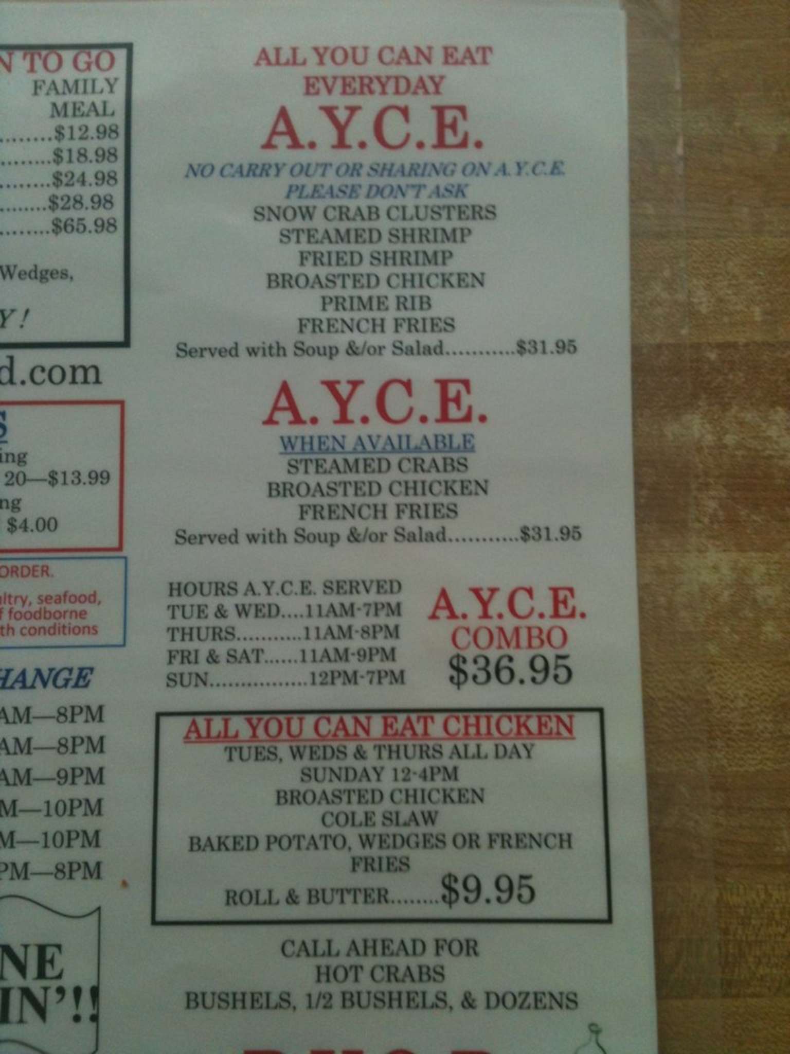 Menu at Route 30 Seafood restaurant, Spring Grove