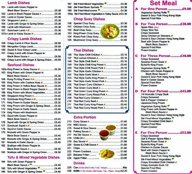 Menu at Crystal Lake, Chinese Restaurant &Takeaway,Orpington, Orpington