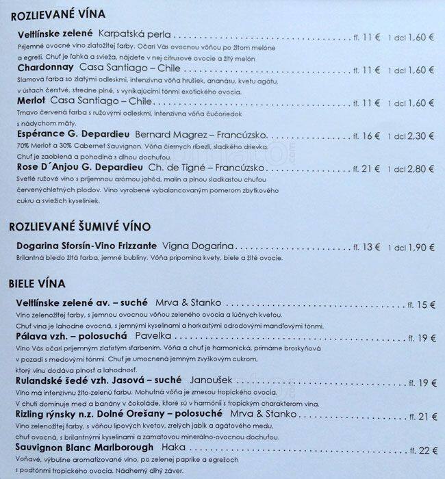 Menu at Monsters Cafe and Bar, Bratislava