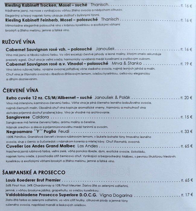 Menu at Monsters Cafe and Bar, Bratislava