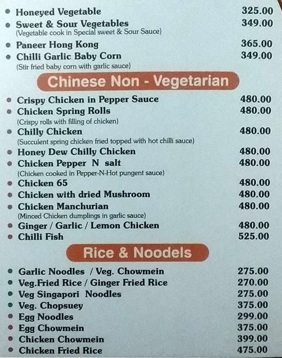 Menu at Hotel Landmark NX, Gwalior