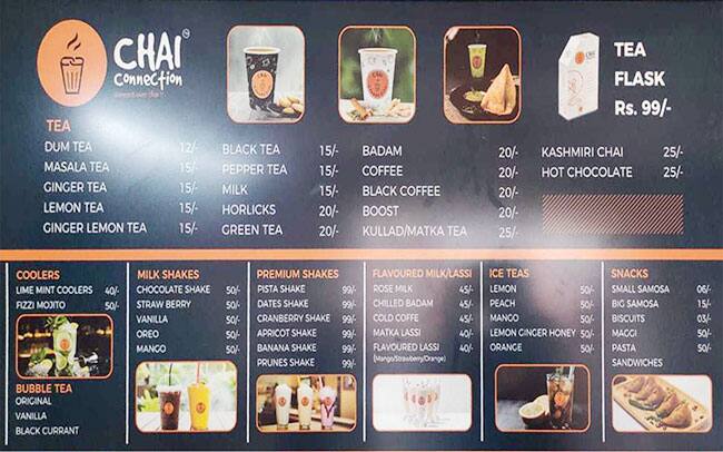 Menu of Chai Connection, Vanasthalipuram, Hyderabad