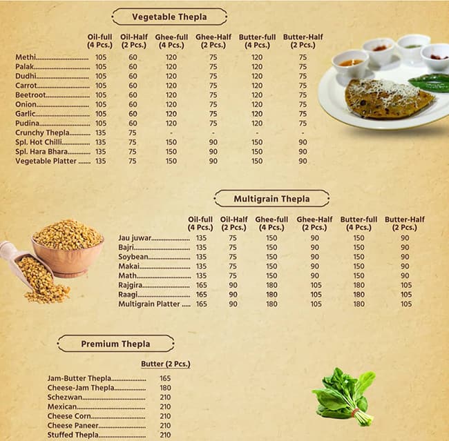 Menu of Thepla Junction, Jahangir Pura, Surat