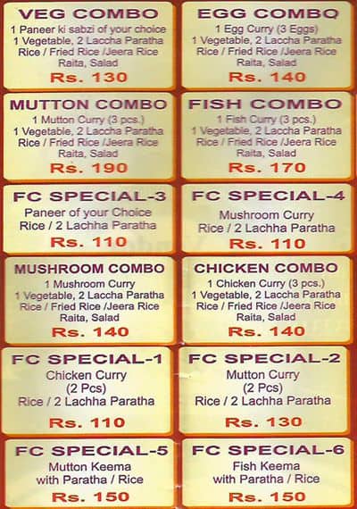 Menu at Food Castle, Ranchi