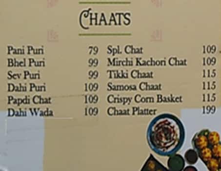Menu of Kailash Parbat, Jakkur, Bangalore