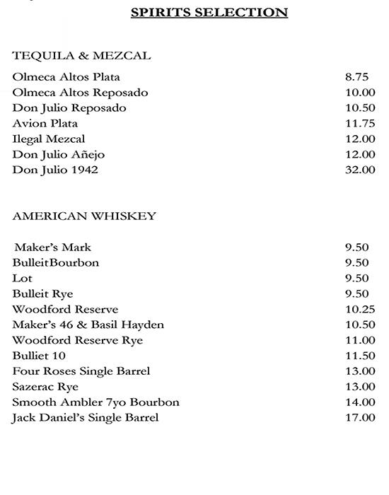 Menu at Daphne's restaurant, London