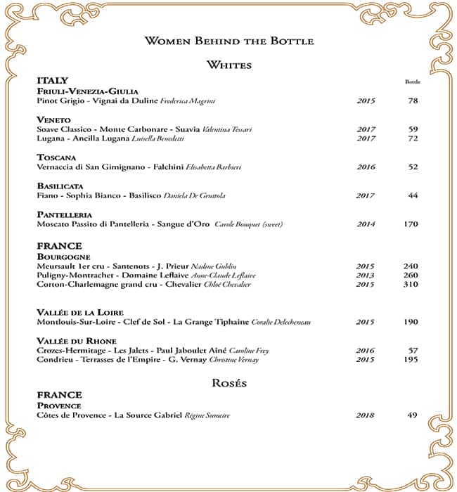 Menu at Daphne's restaurant, London