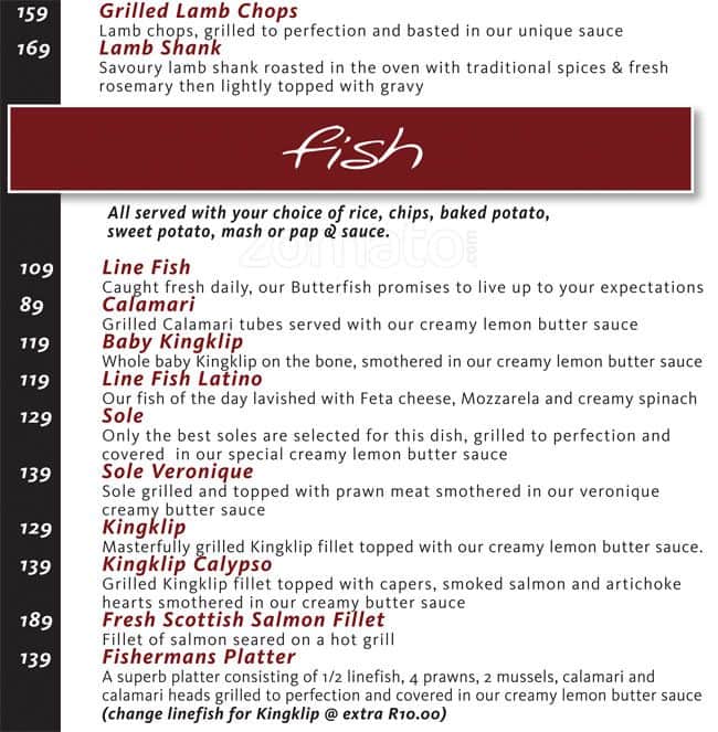 Menu at Coco Bongo restaurant, Randburg