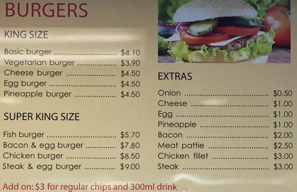 Menu at King Kiwi restaurant, Lower Hutt, High St