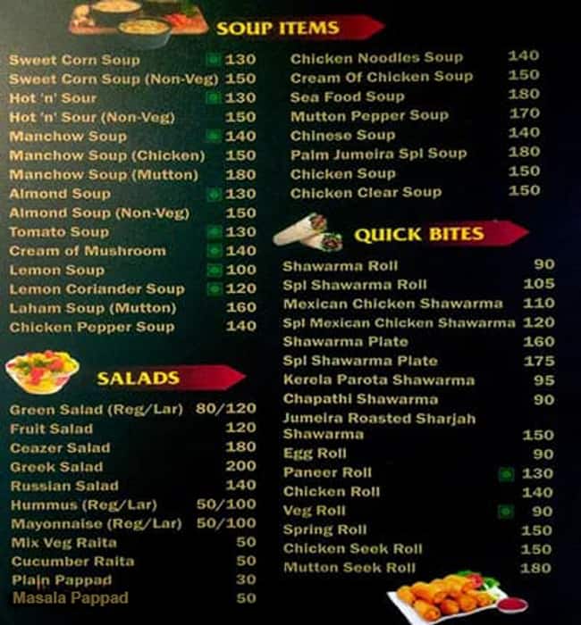 Menu at Palm Jumeira, Chennai, 19/A1