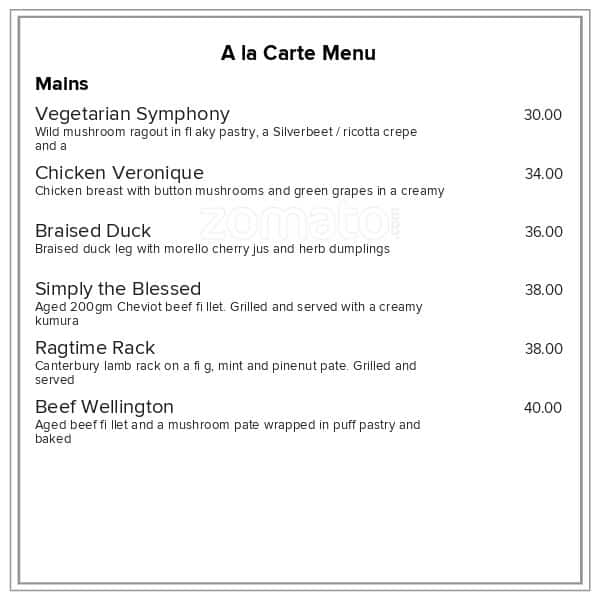 Menu at Octagon Live restaurant, Christchurch