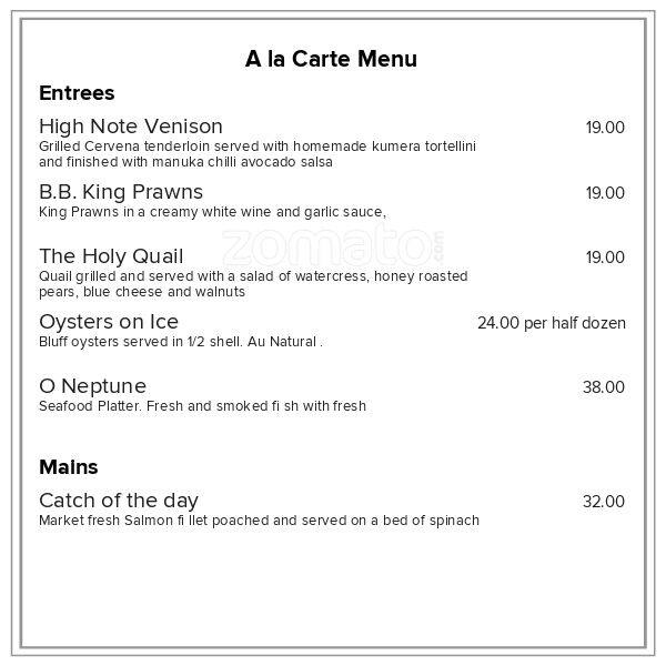 Menu at Octagon Live restaurant, Christchurch