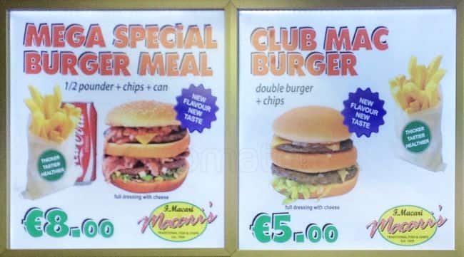 Menu at Macari's by F.Macari restaurant, Balbriggan