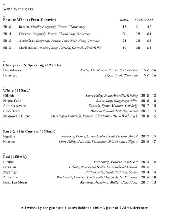 Menu at Cumulus Up. restaurant, Melbourne