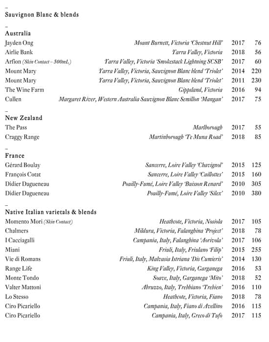 Menu at Cumulus Up. restaurant, Melbourne