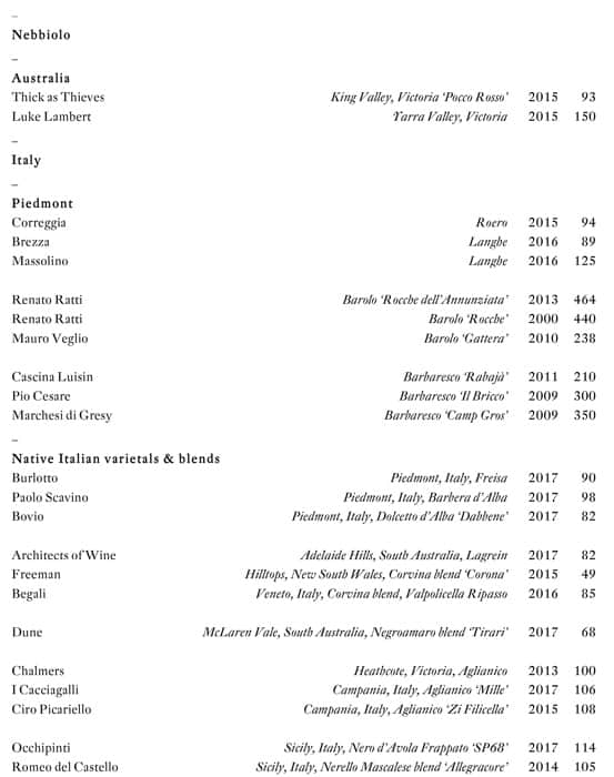 Menu at Cumulus Up. restaurant, Melbourne