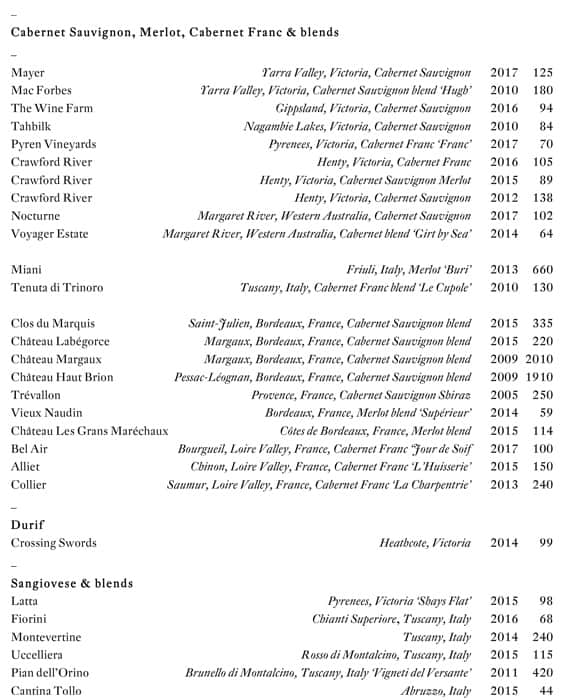 Menu at Cumulus Up. restaurant, Melbourne