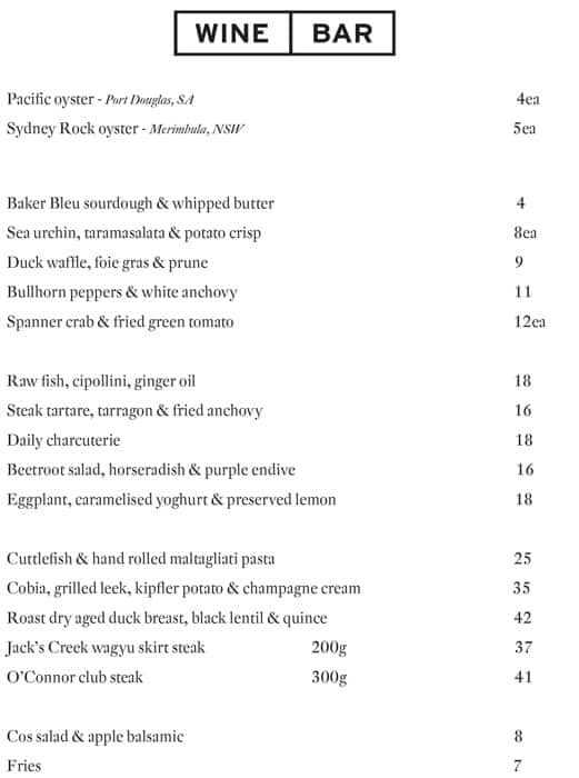 Menu at Cumulus Up. restaurant, Melbourne