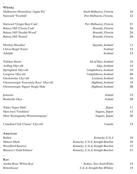 Menu at Cumulus Up. restaurant, Melbourne