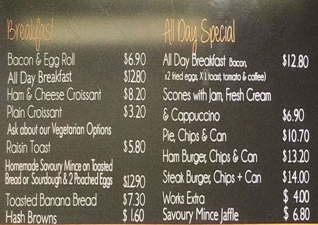 Menu at Yeronga Bakery Cafe, Salisbury