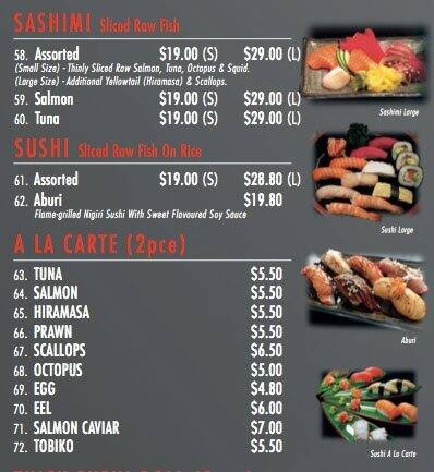 Menu at Matsuri restaurant, Perth, QV1 Building 250 St George's Terrace