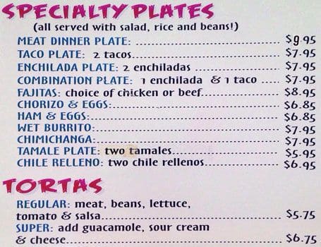 Menu at Chunky's Taqueria & Grill restaurant, Petaluma