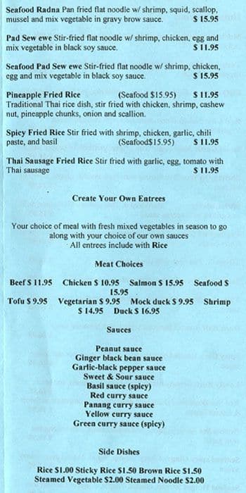 Menu at Smile cafe Thai Restaurant, Philadelphia