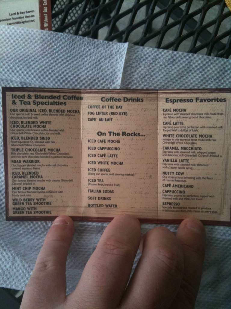 Menu at Daily Grind restaurant, Cary, Boulderstone Way