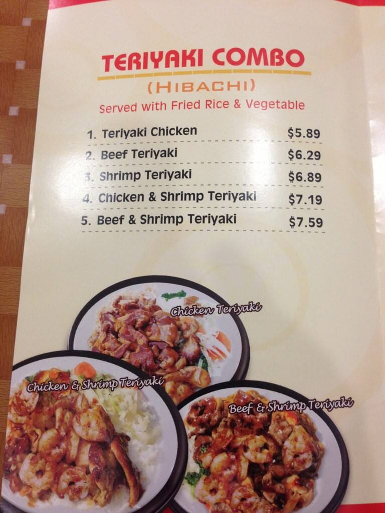 Menu at Tokyo restaurant, Houma