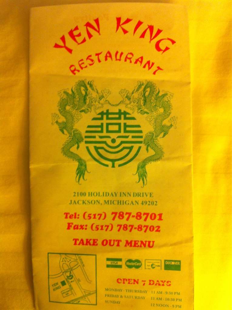 Menu at Yen King restaurant, Jackson