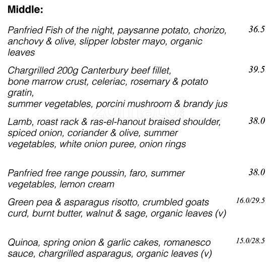 Menu at Twenty Seven Steps restaurant, Christchurch