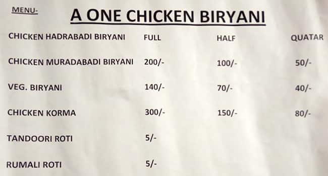 Menu at A One Chicken Biryani, New Delhi, C-1