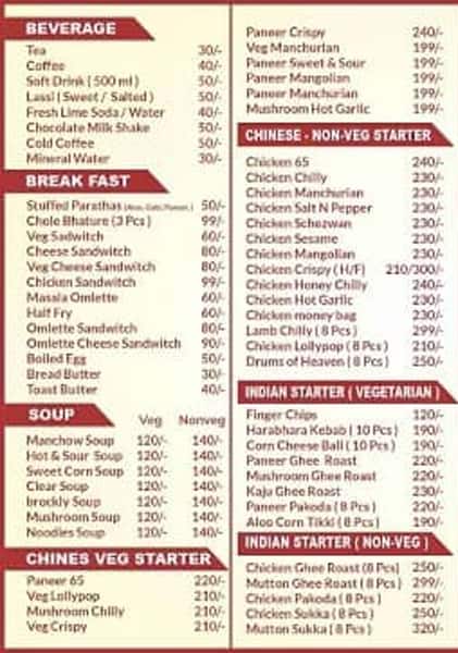 Menu of The Fusion Foods, Goregaon East, Mumbai