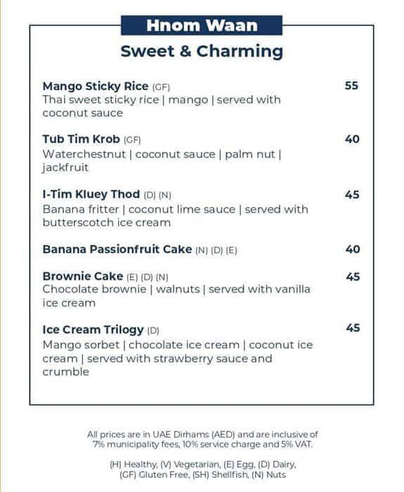 Menu at Charm Thai restaurant, Dubai