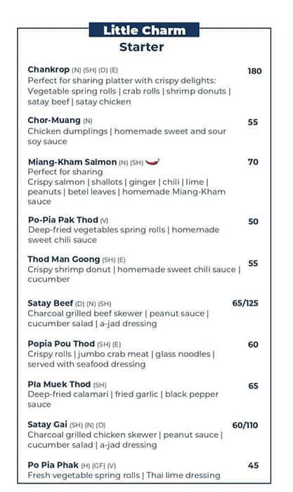 Menu at Charm Thai restaurant, Dubai